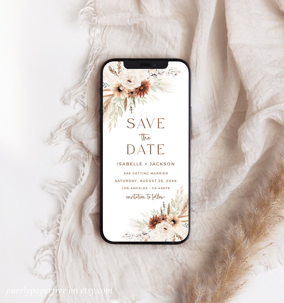 Digital Save the Date Boho, Terracotta Save the Date Evite, Electronic ...