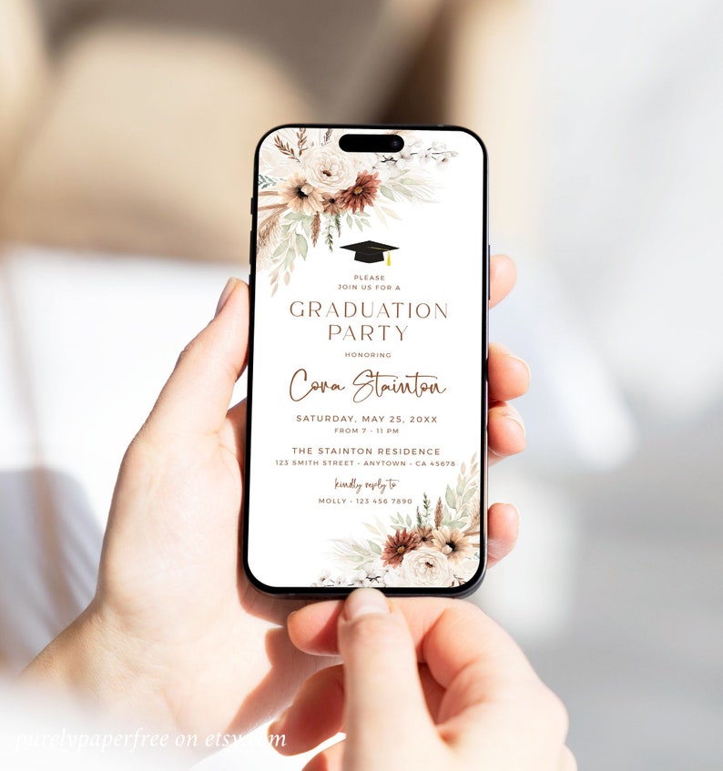 Graduation Party Invitation Digital, Boho Grad Party Invite Text ...