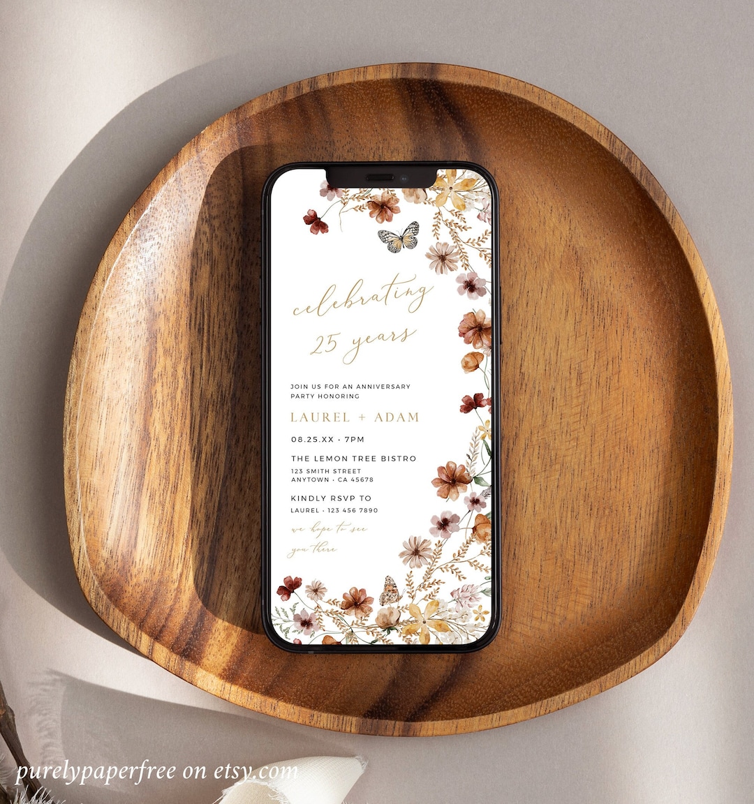 Wedding Anniversary Invitation Wildflower, 25th Anniversary Invite for ...