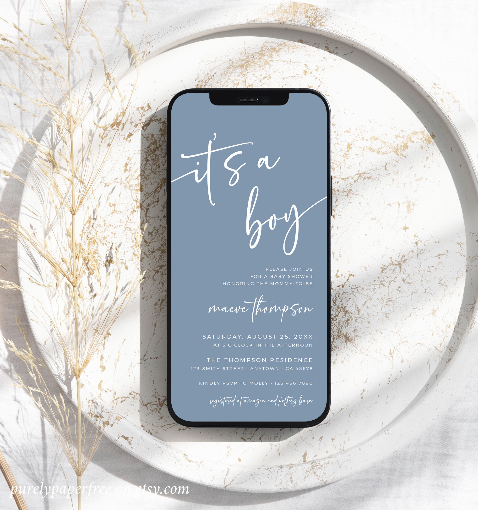 Boy Baby Shower Electronic Invitation, Baby Shower Invite Digital ...