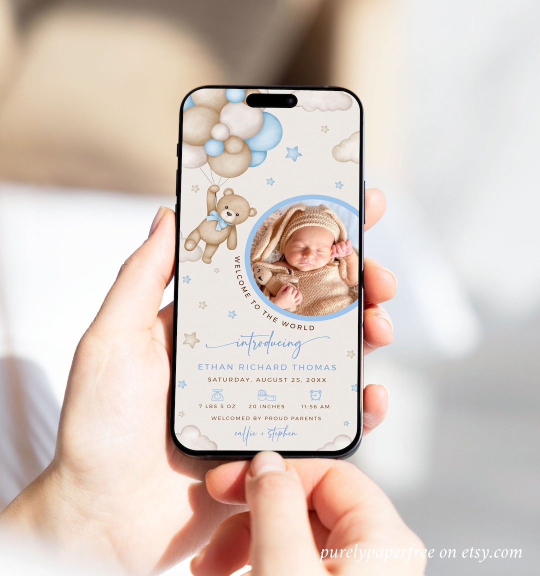 Electronic Newborn Announcement With Photo, Boy Birth Announcement ...