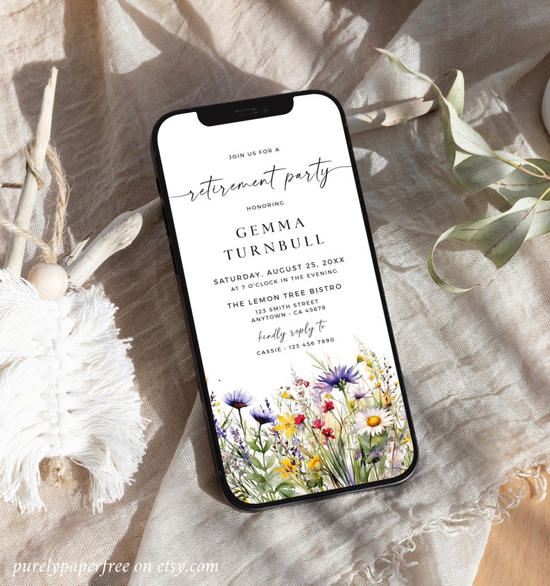 Bright Wildflower Retirement Party Invitation, Digital Retirement ...