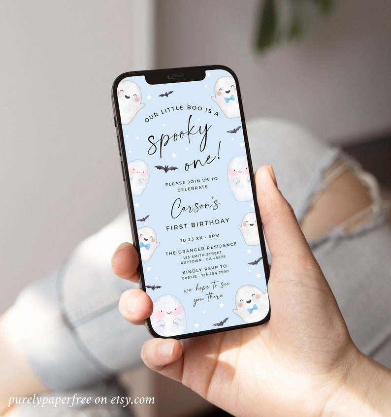 Spooky One Birthday Invite Boy Halloween First Birthday - Etsy