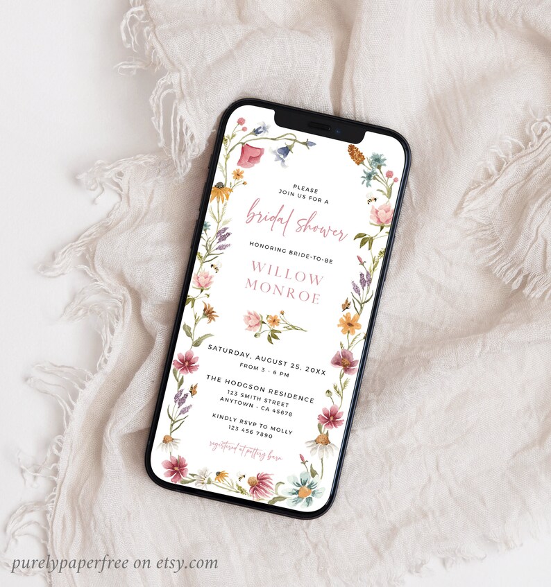 Digital Bridal Shower Invitation Wildflower Electronic Bridal Shower ...