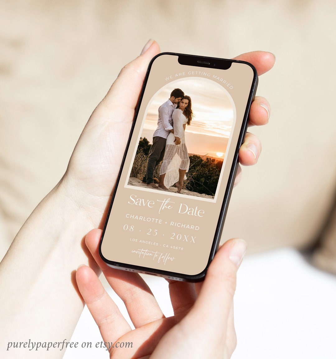 Neutral Photo Save the Date, Taupe Save Our Date, Digital Wedding Save ...