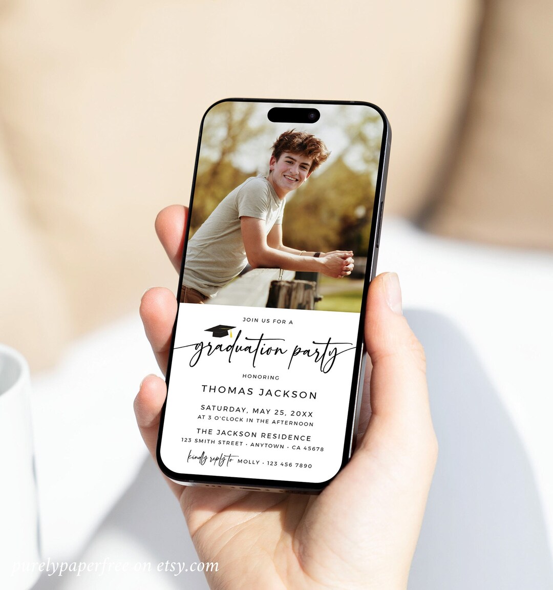 Modern Graduation Invitation With a Photo, Digital Grad Party Evite ...