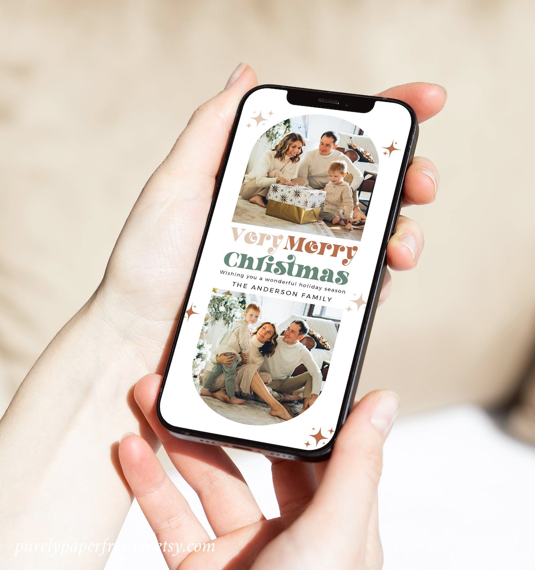 Retro Christmas Card by Text Editable Holiday Card With 2 Photos ...