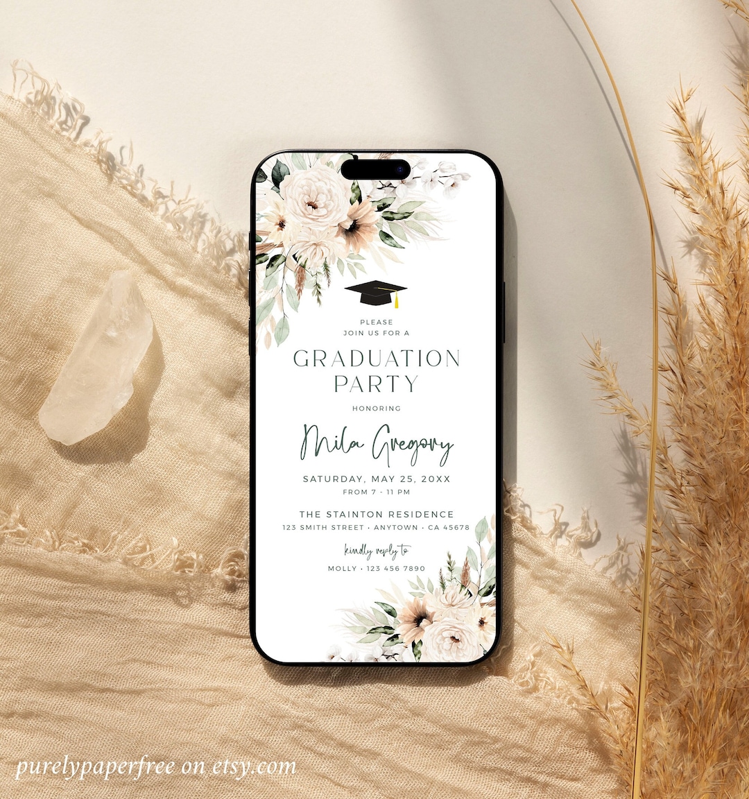 Boho Graduation Party Invitation Digital Grad Party Invite Phone, Sage ...