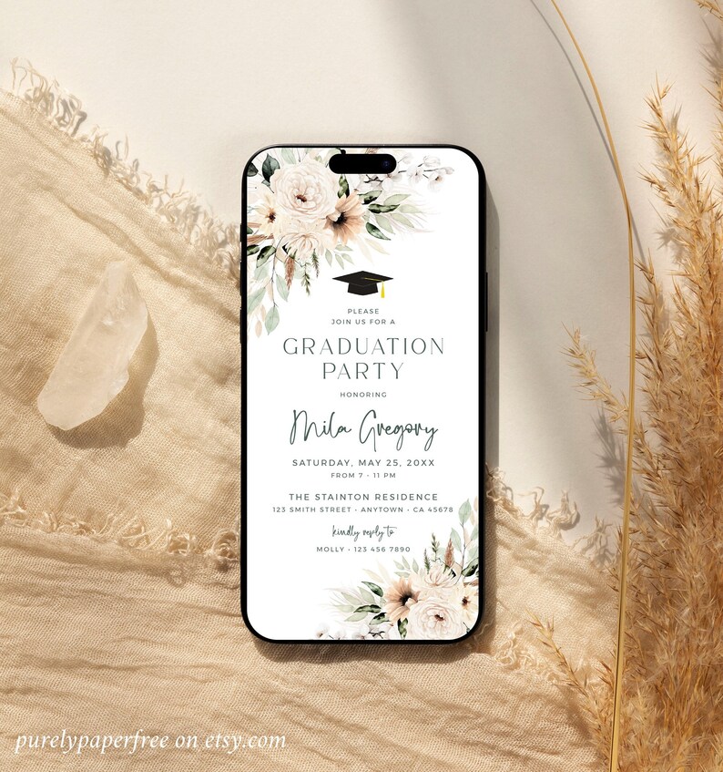 Boho Graduation Party Invitation Digital Grad Party Invite Phone, Sage ...