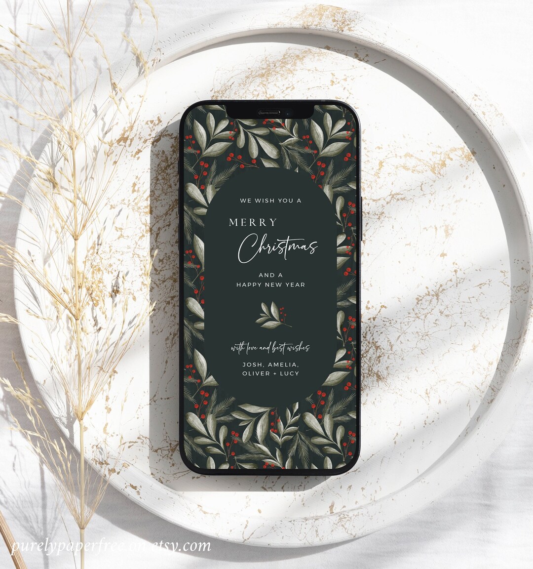 Digital Christmas Card Template for a Phone Electronic Holiday Card ...