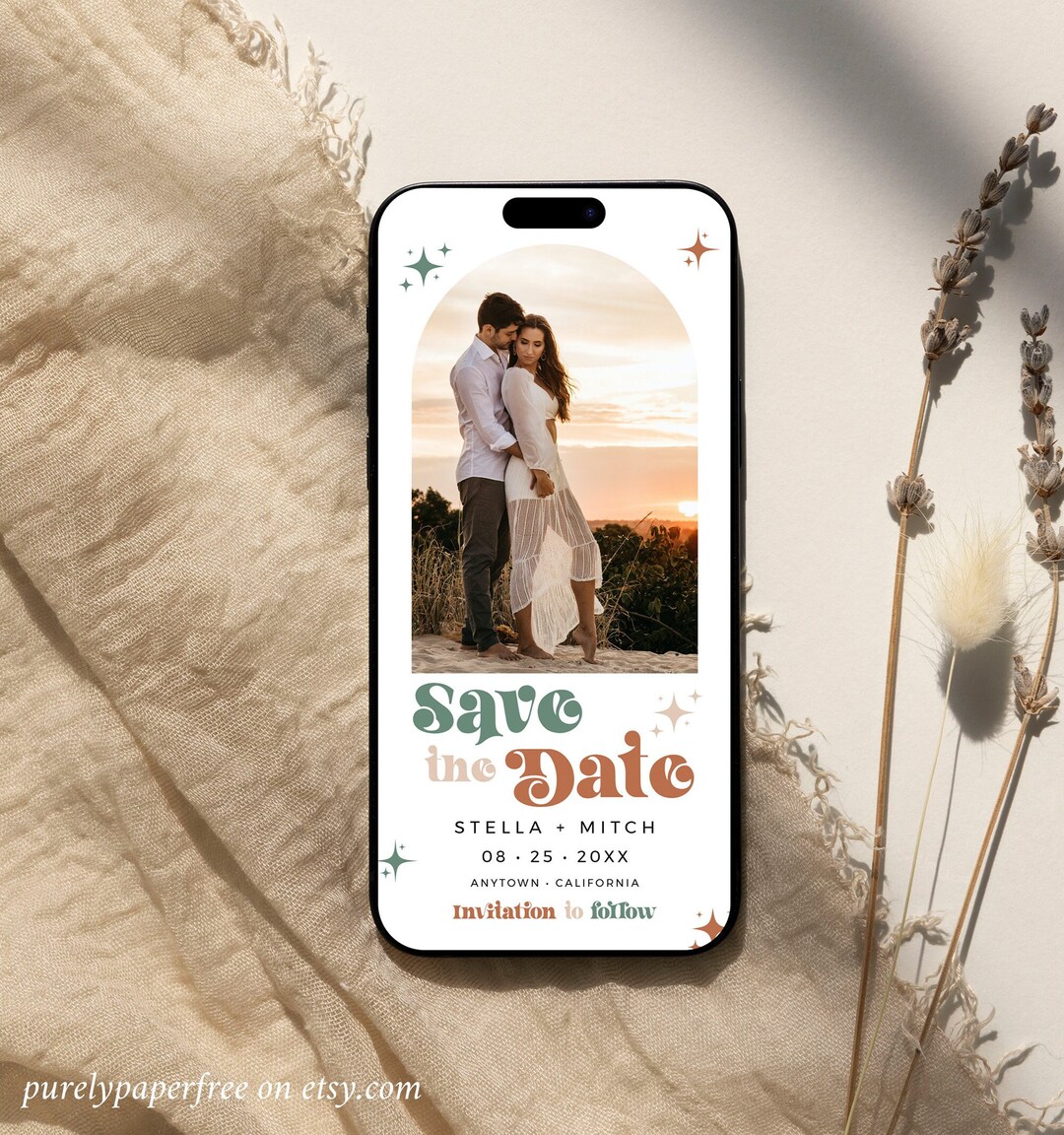 Retro Save the Date With Photo, Digital Boho Save Our Date for Phone ...