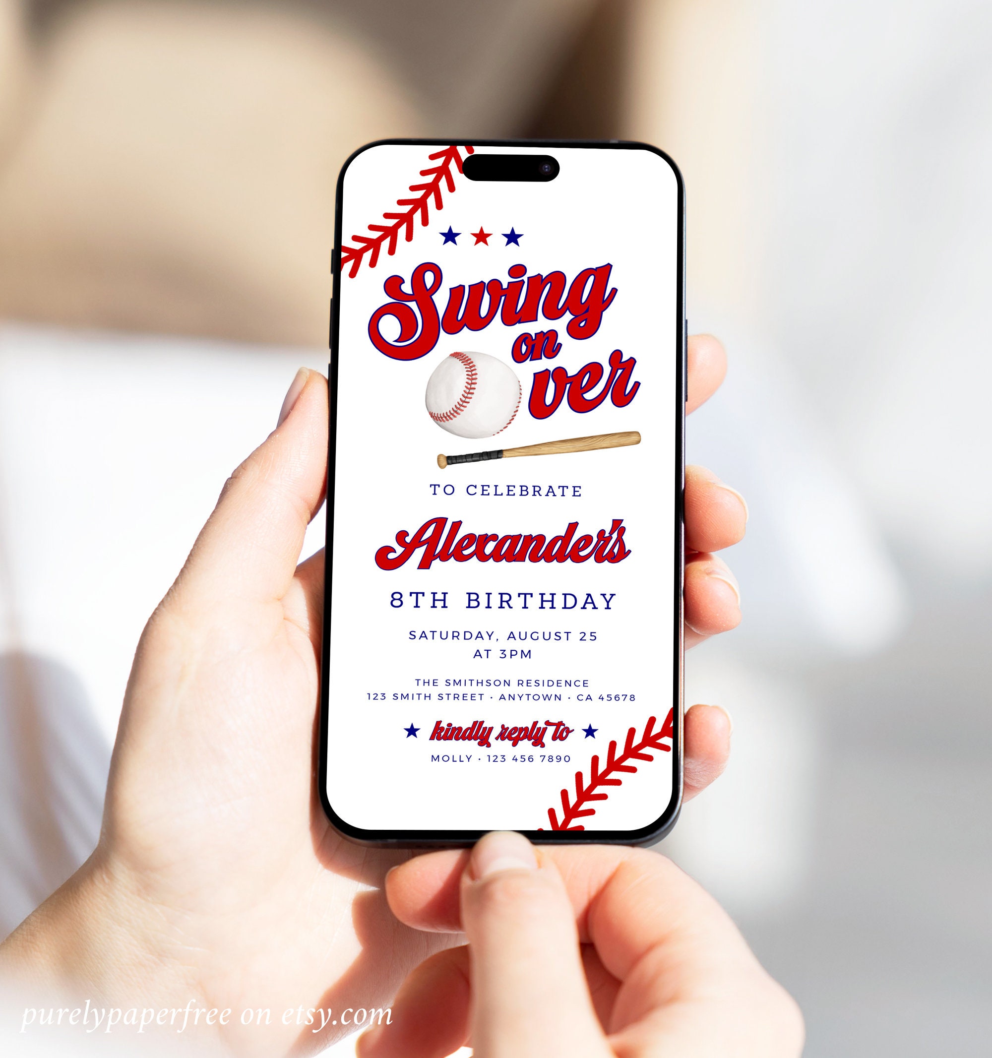 Baseball Birthday Party Invite Digital Baseball Birthday - Etsy