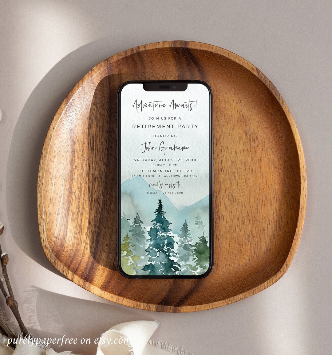 Mountains Retirement Party Invitation Electronic, Digital Retirement ...