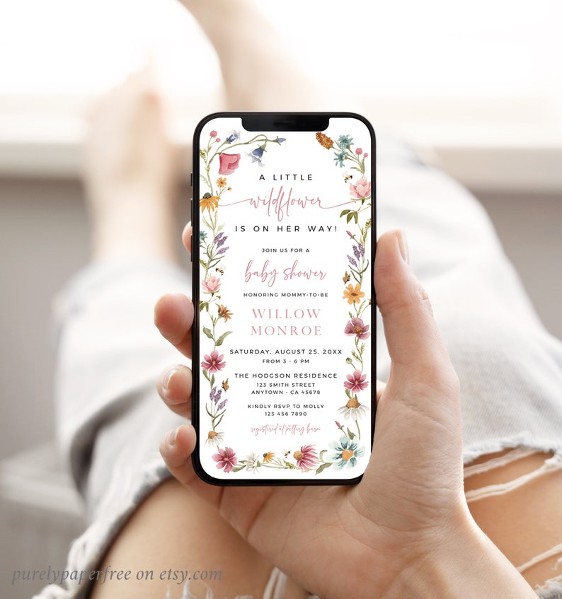 Electronic Baby Shower Invitation Wildflower Digital - Etsy