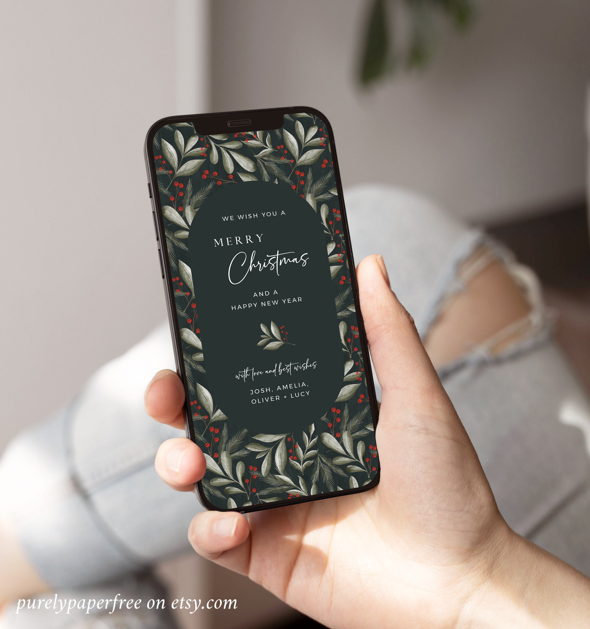 Digital Christmas Card Template for a Phone Electronic Holiday Card ...