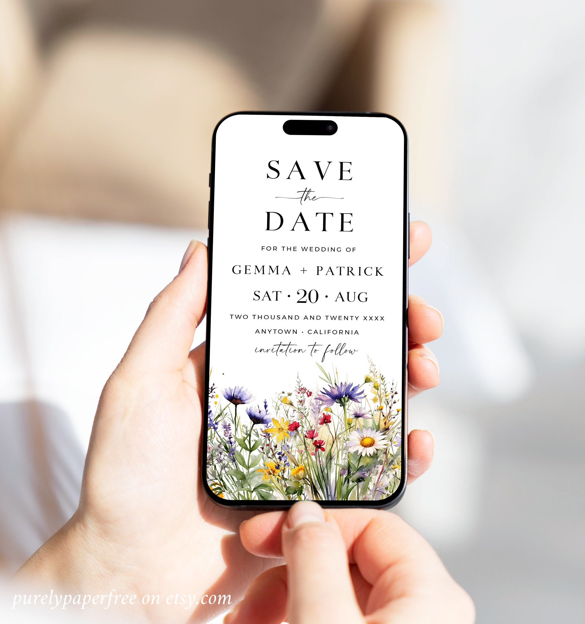 Bright Wildflower Save the Date Text, Digital Save Our Date Phone ...