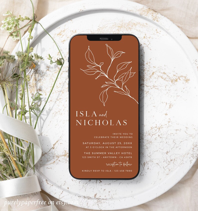 Rust Digital Wedding Invitation Minimal Wedding Invitation - Etsy