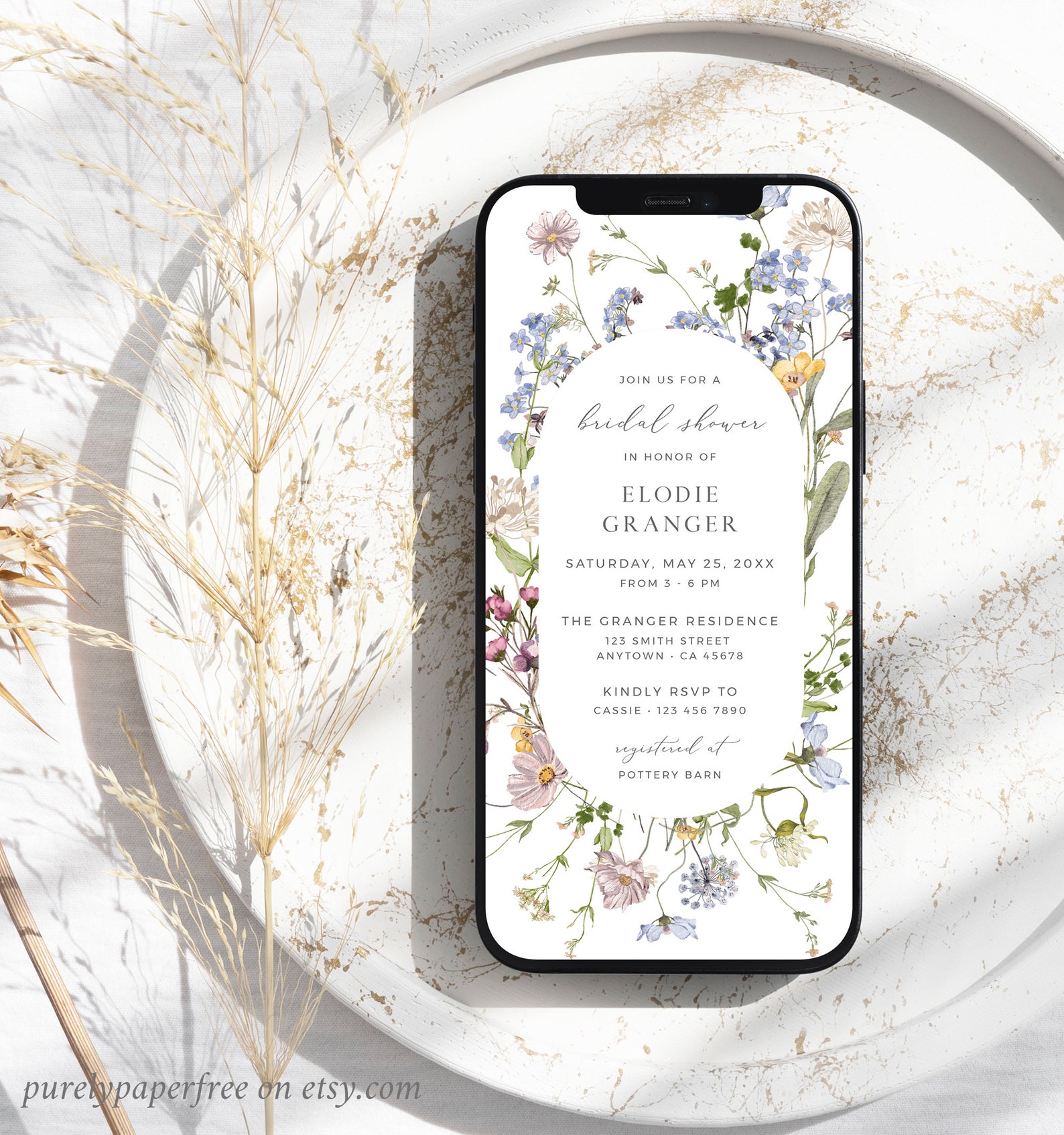 Electronic Bridal Shower Invitation, Wildflower Digital Bridal Shower ...