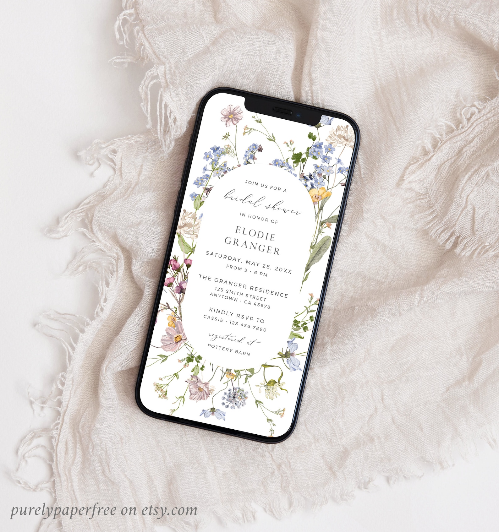 Electronic Bridal Shower Invitation, Wildflower Digital Bridal Shower ...