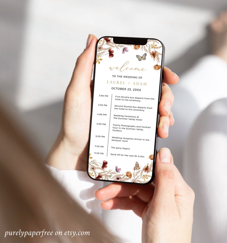 Fall Wedding Day Timeline Wildflower Digital Wedding Itinerary - Etsy