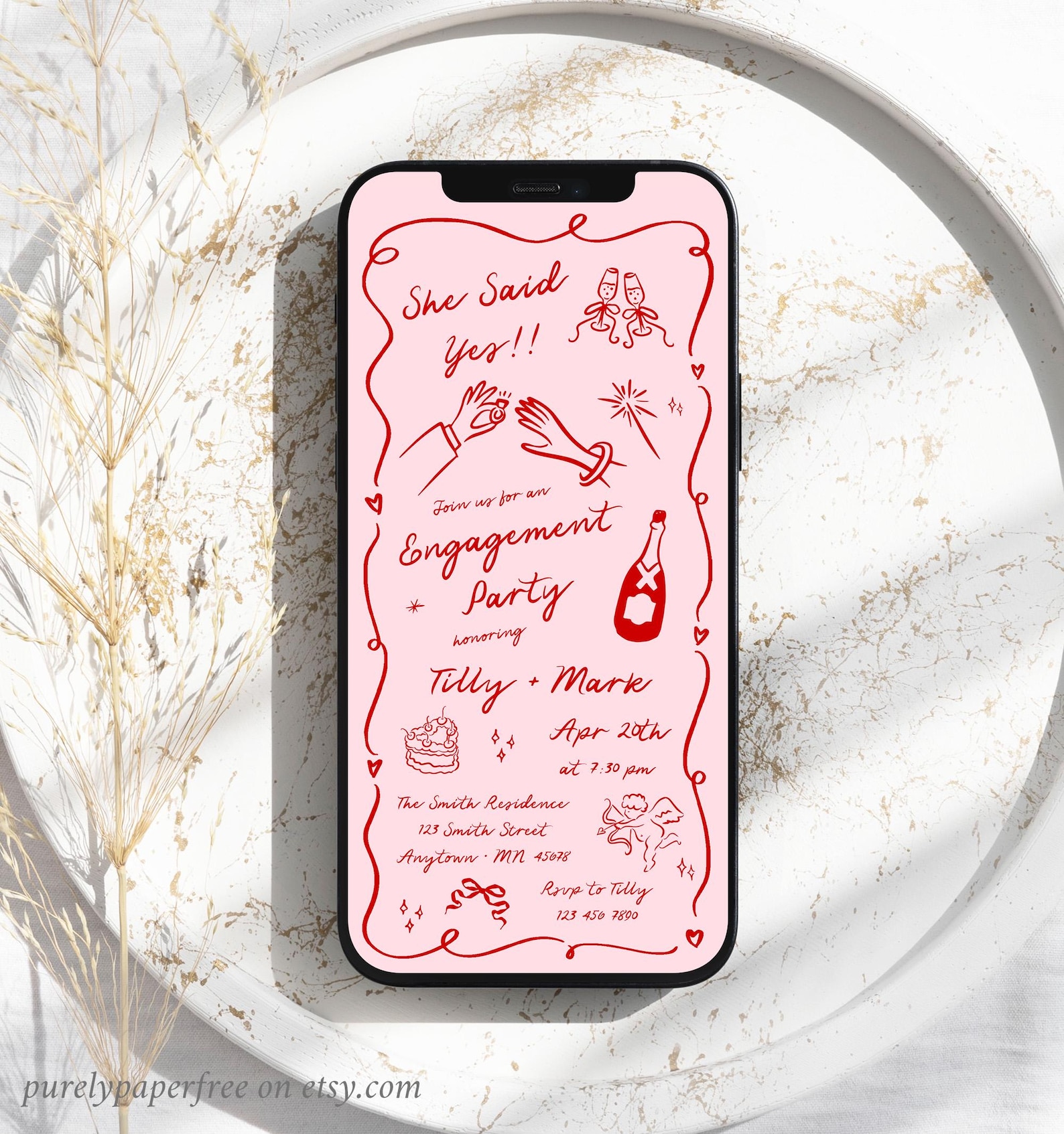Hand Drawn Engagement Party Invite Scribble Engagement Invitation ...
