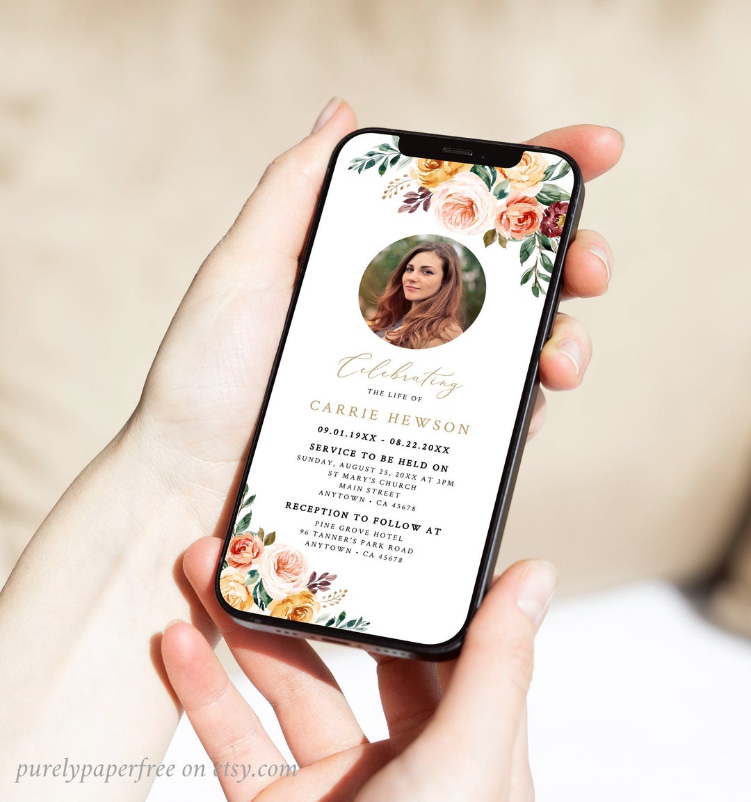 Celebration of Life Invitation for a Phone, Digital Funeral ...
