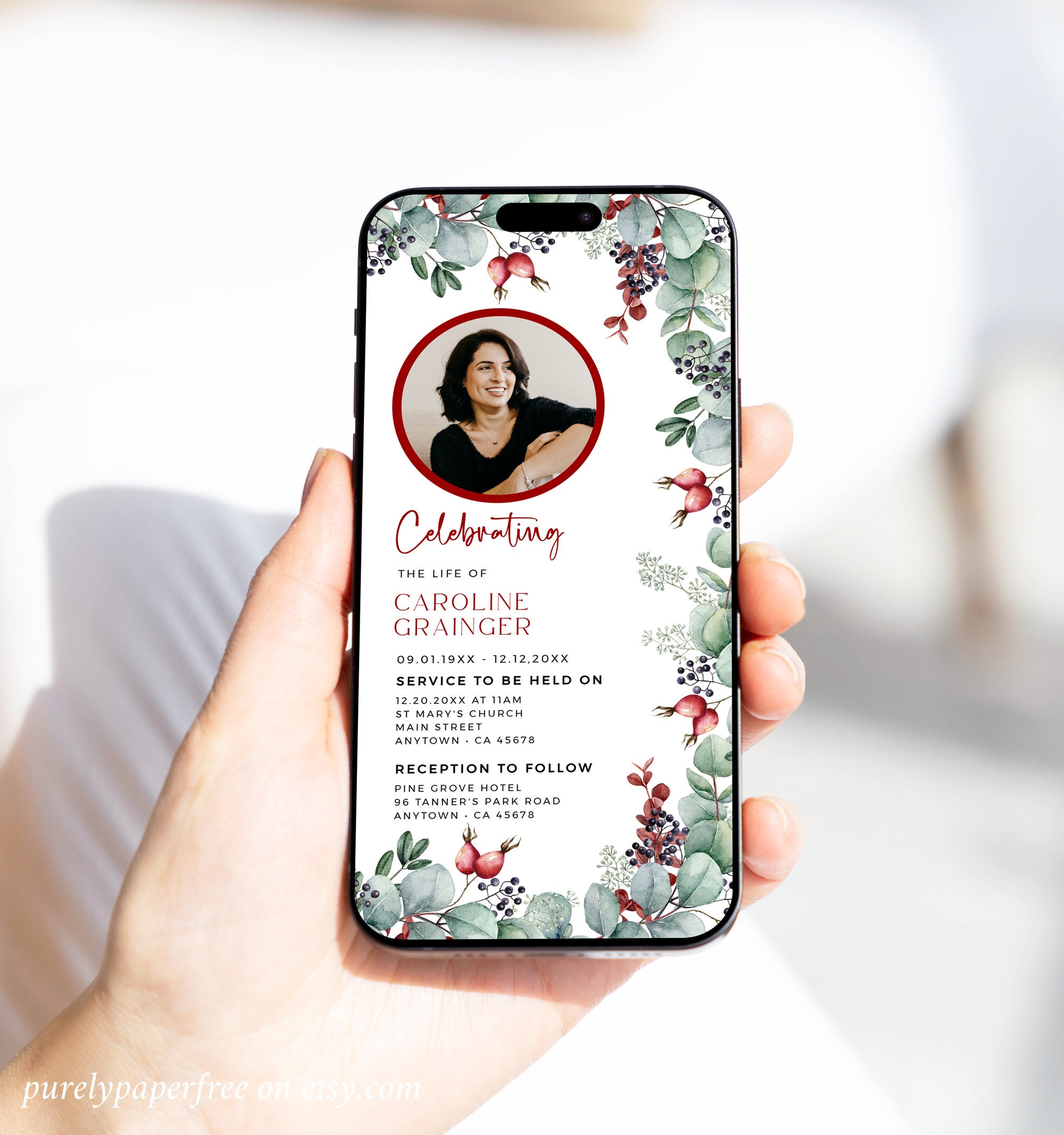 Digital Celebration of Life Invitation With Photo, Electronic Funeral ...