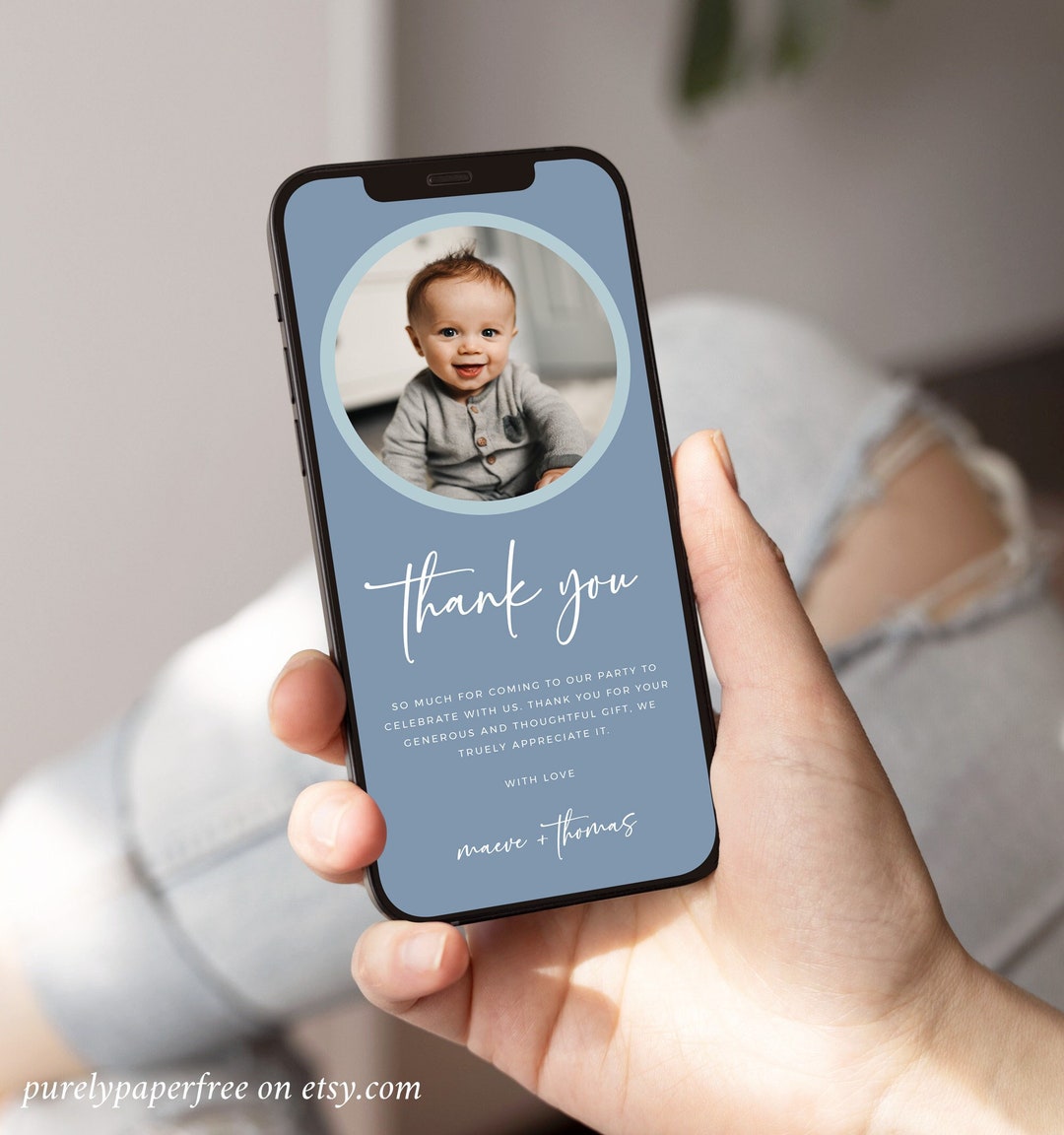 Digital Dusty Blue Thank You Card Electronic Thank You Note With Photo ...