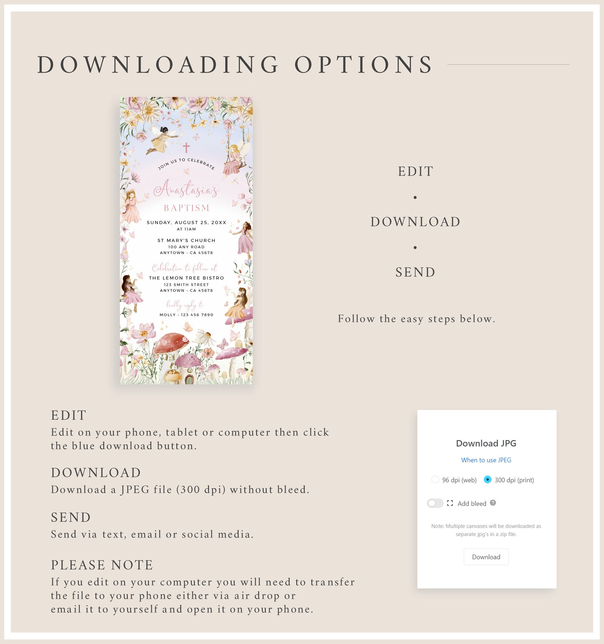 Fairy Baptism Invitation for a Phone, Digital Enchanted Forest ...