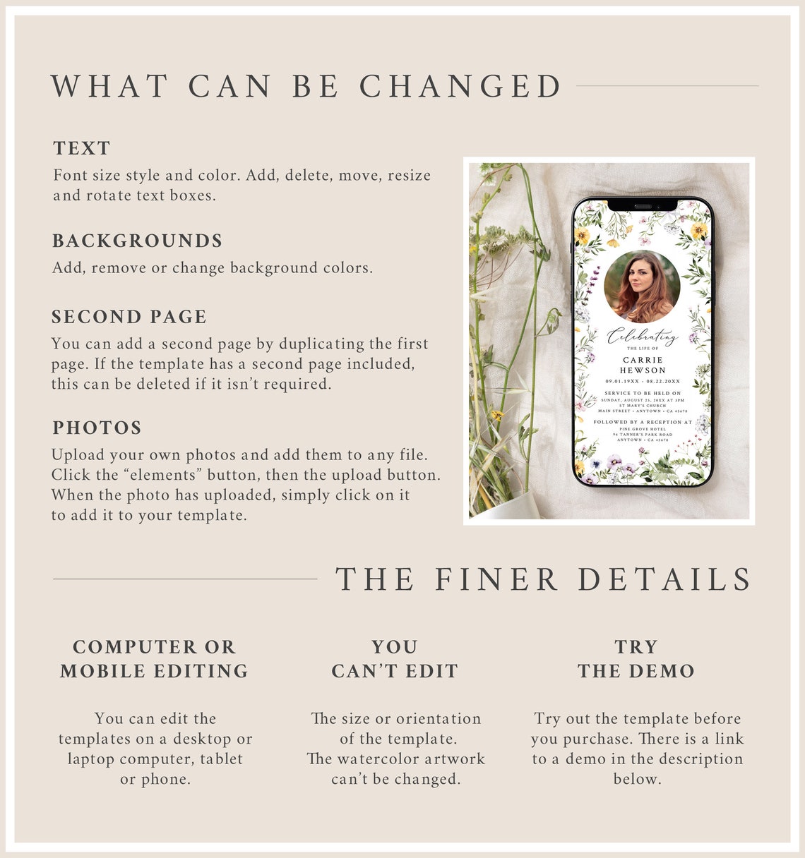 Electronic Funeral Invite Wildflower, Digital Memorial Invite Woman ...