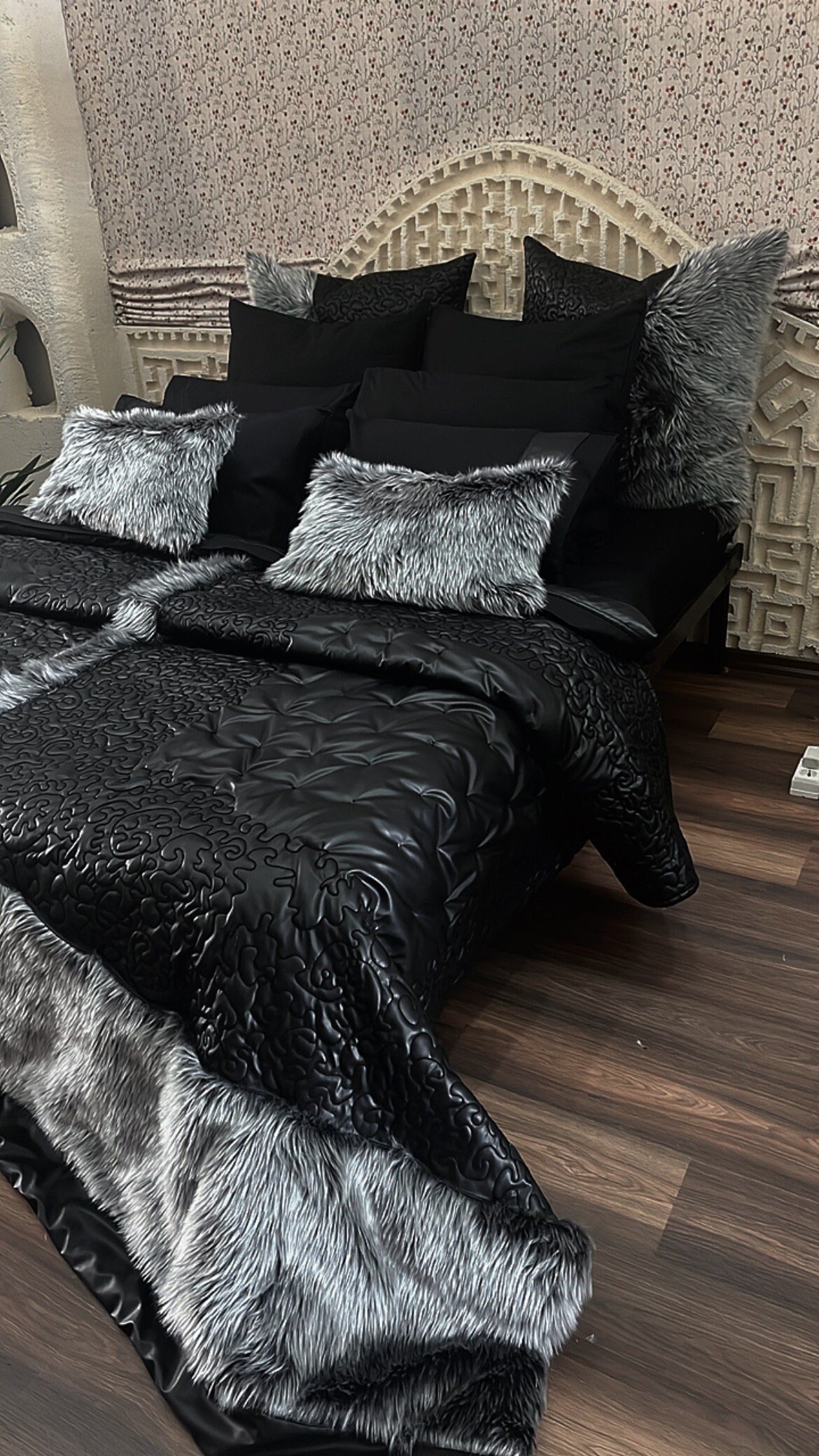 Leather Hand Embroidered Embroidered Grey Fur Ultra Luxury 13 Piece ...