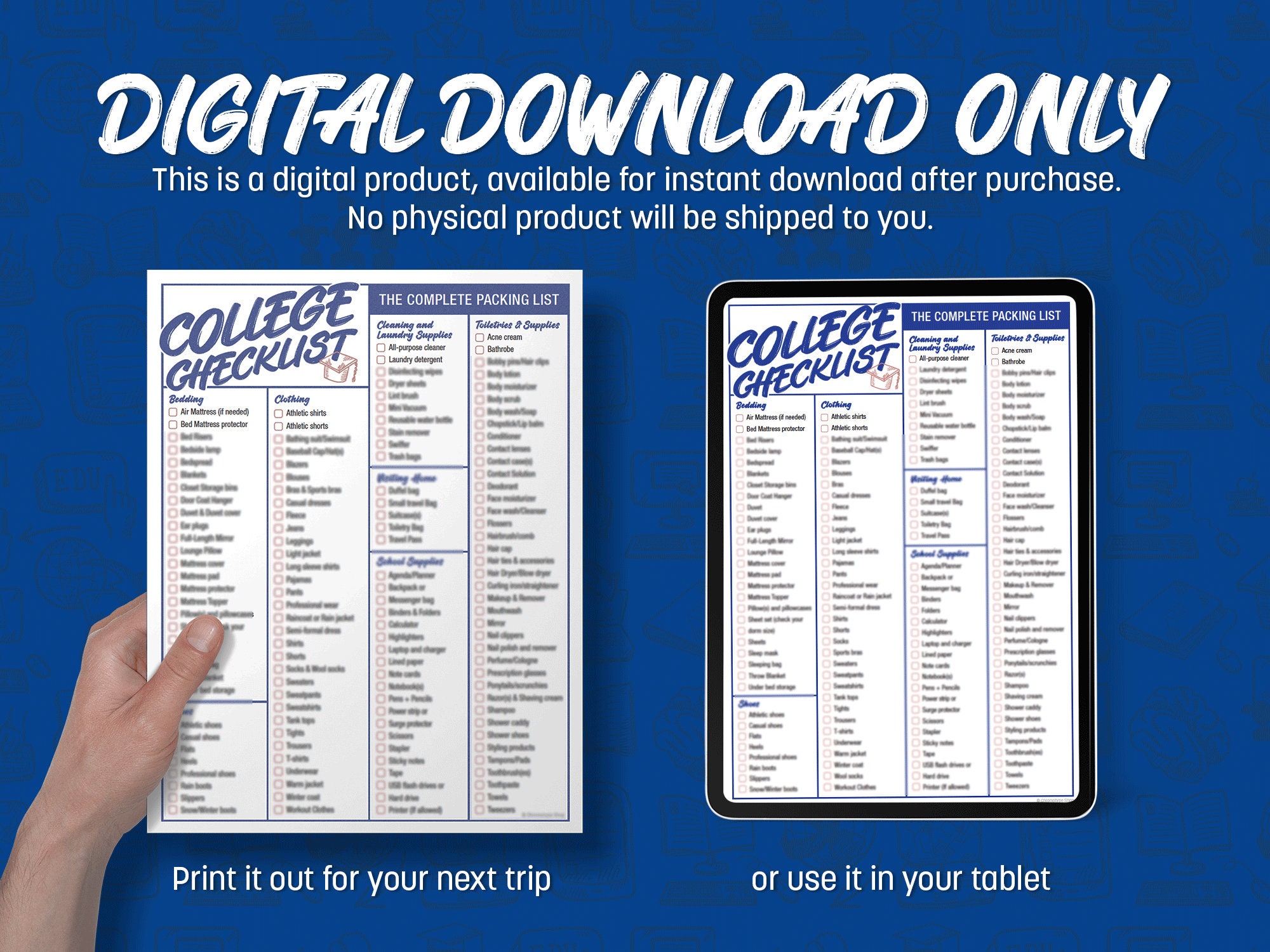 College Packing Checklist - Printable and Digital Planner for Students ...