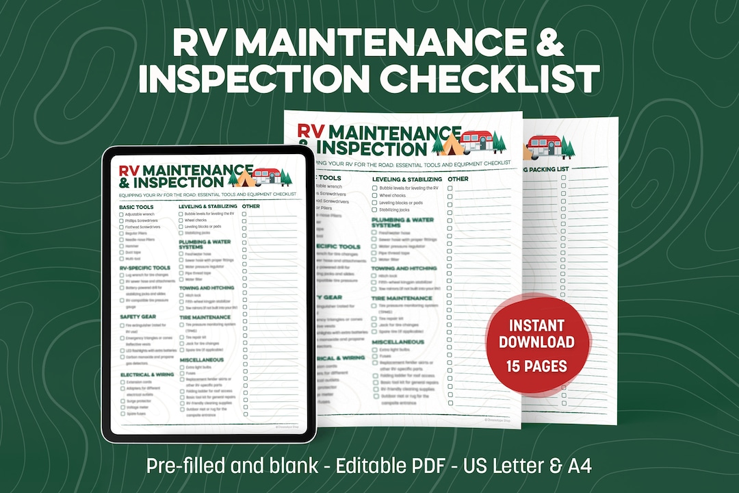 RV Maintenance and Inspection Checklist Printable & Digital, Motorhome ...