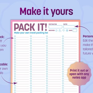 Packing Checklist PRINTABLE, EDITABLE, Travel Checklist, Filled and ...