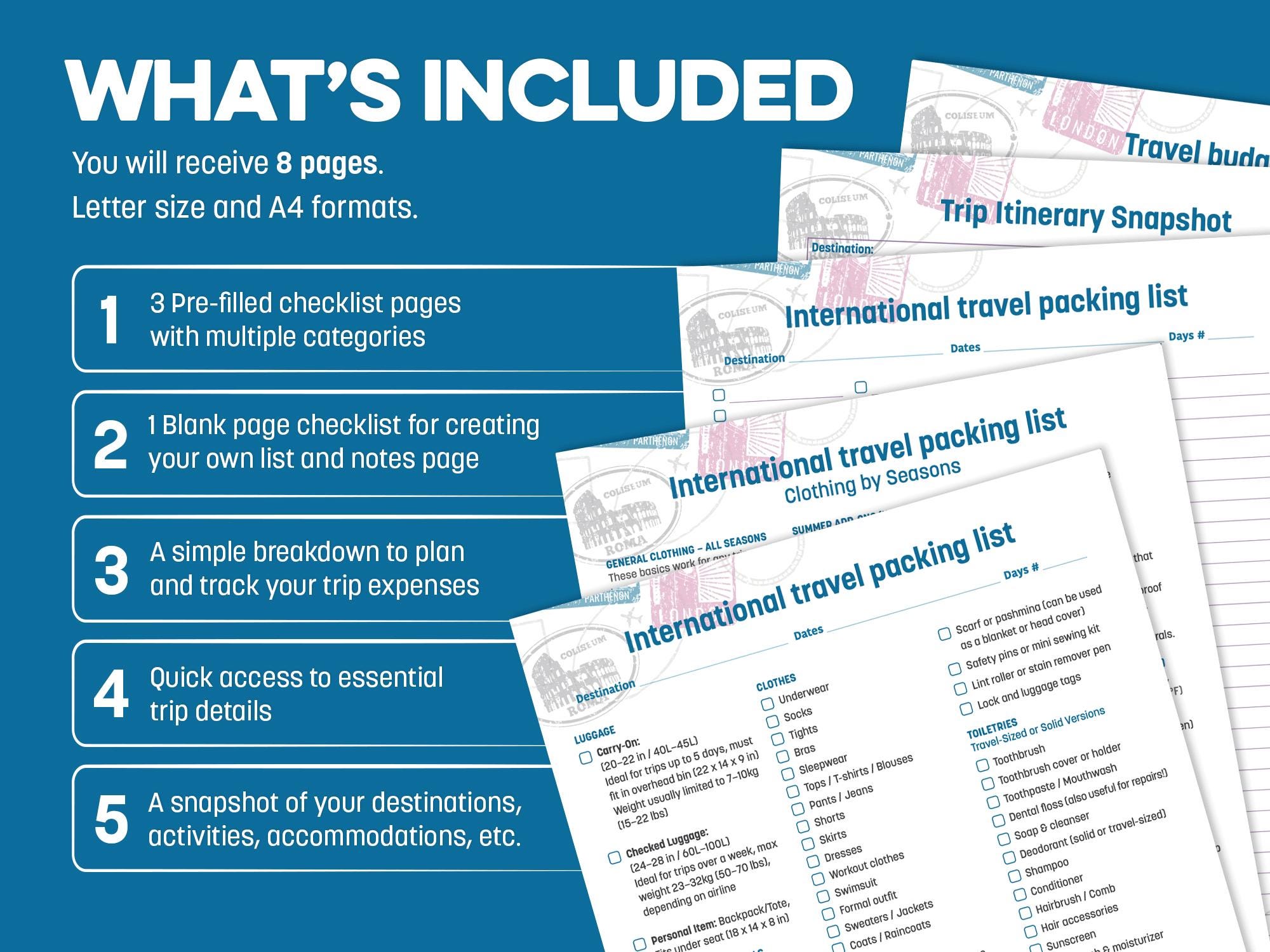 International Travel Packing Checklist PDF – Printable Vacation Planner ...
