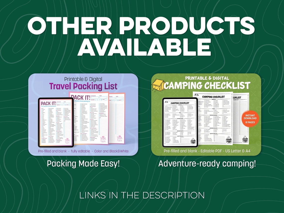 RV Camping Checklist Printable and Digital, Camp Planner/packing ...
