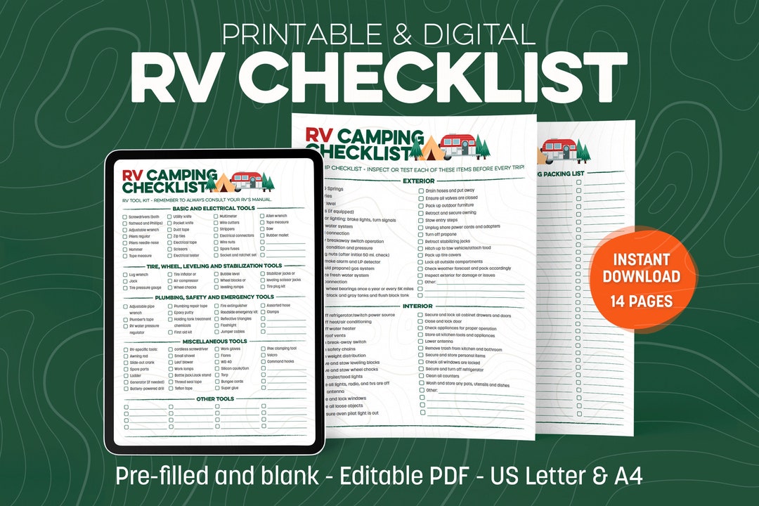 RV Camping Checklist Printable and Digital, Camp Planner/packing ...