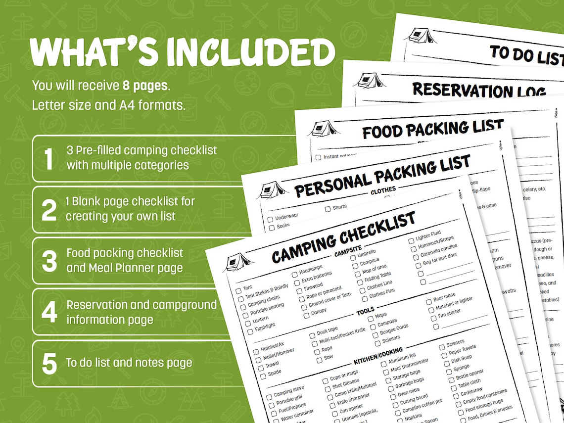 Camping Checklist Editable Printable, Camp Tent Packing List, Pre ...