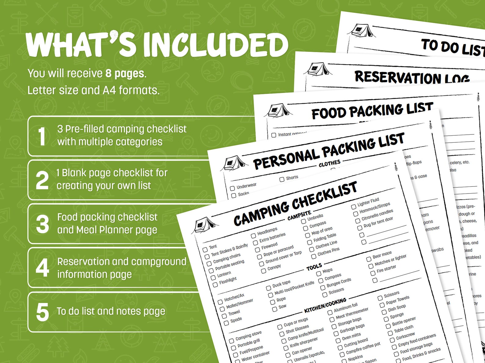 Camping Checklist Editable Printable, Camp Tent Packing List, Pre ...