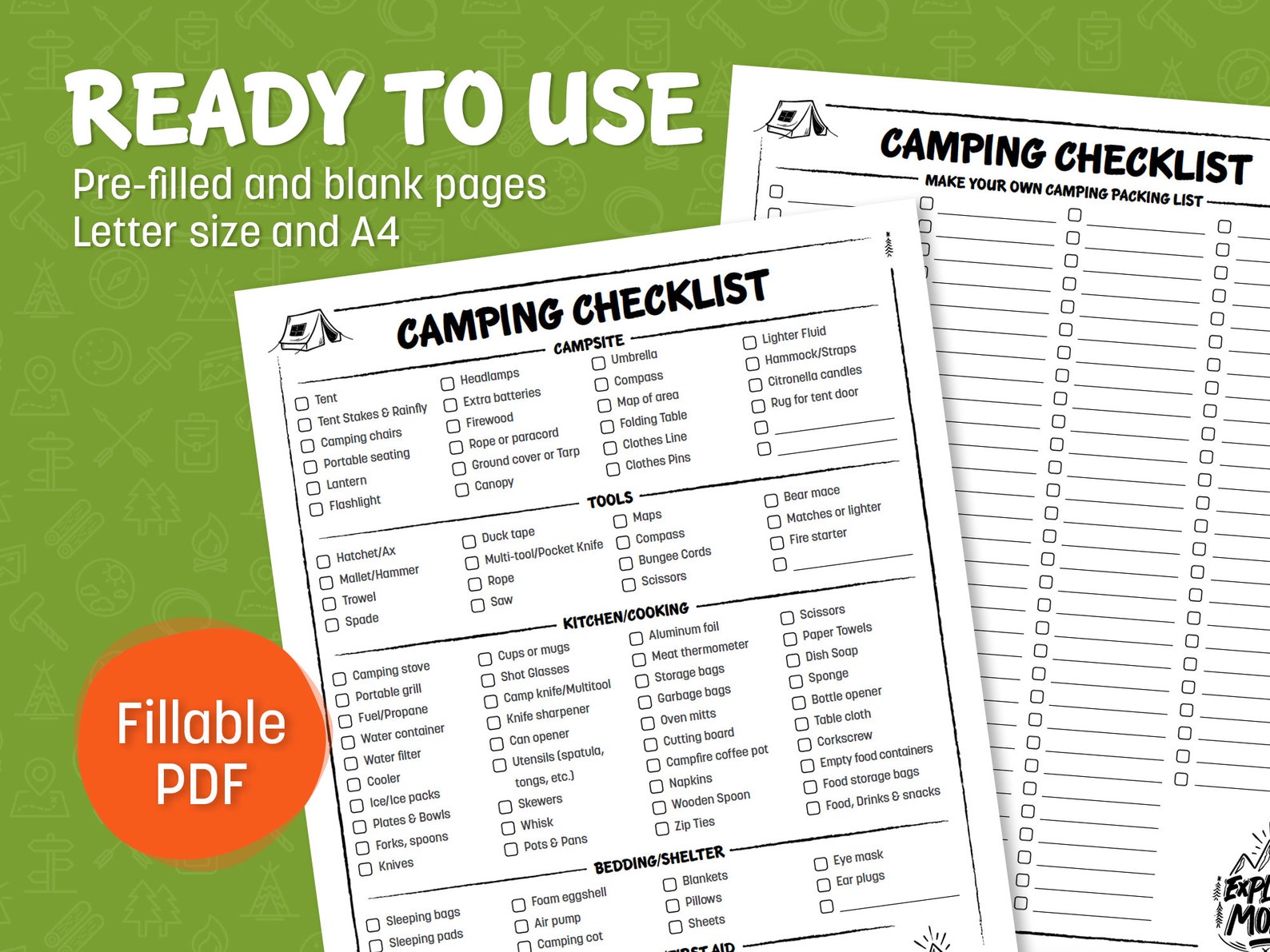 Camping Checklist Editable Printable, Camp Tent Packing List, Pre ...