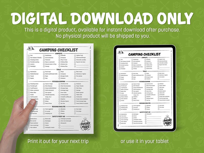Camping Checklist Editable Printable, Camp Tent Packing List, Pre ...