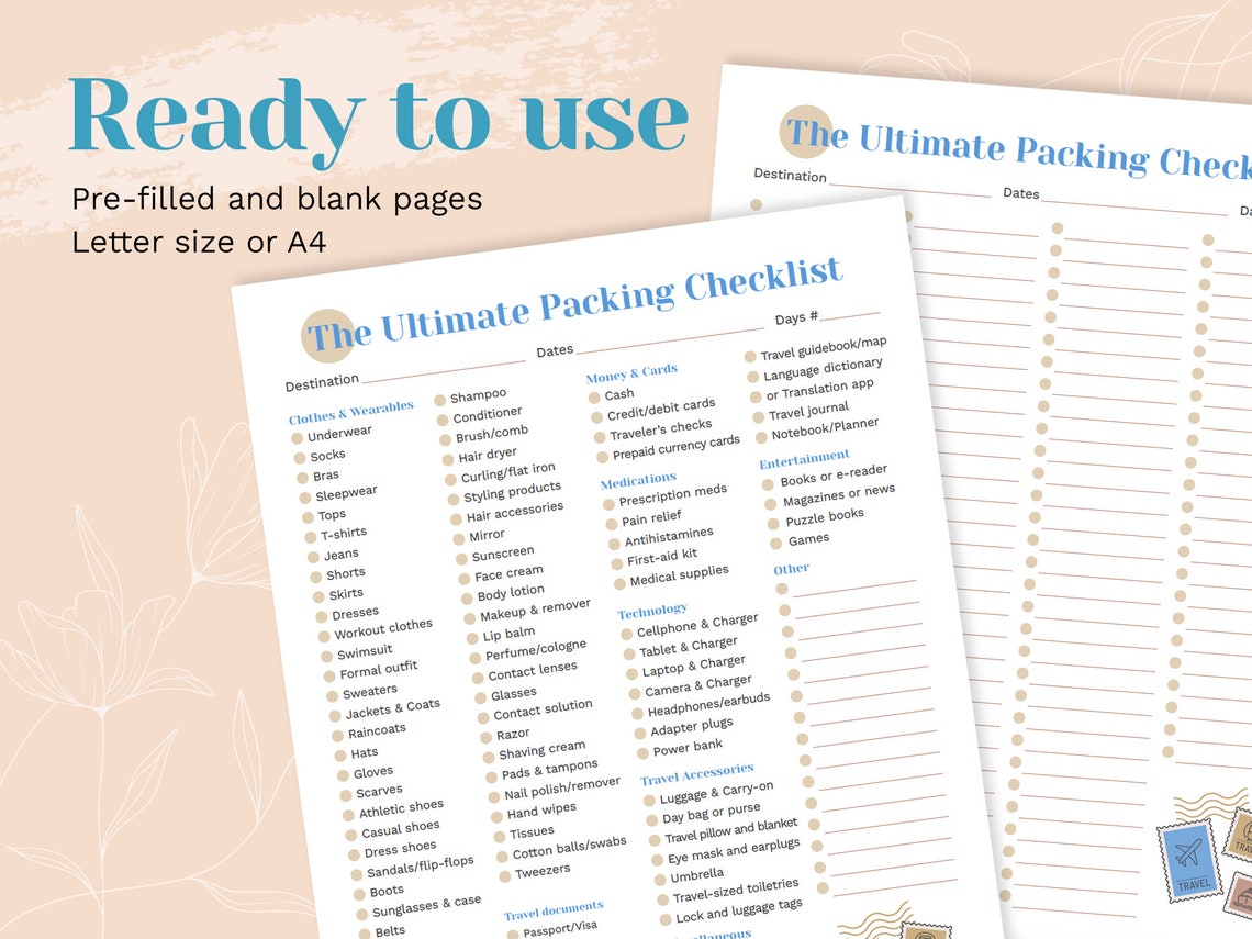 PRINTABLE and EDITABLE Packing List Template Pre-filled and - Etsy