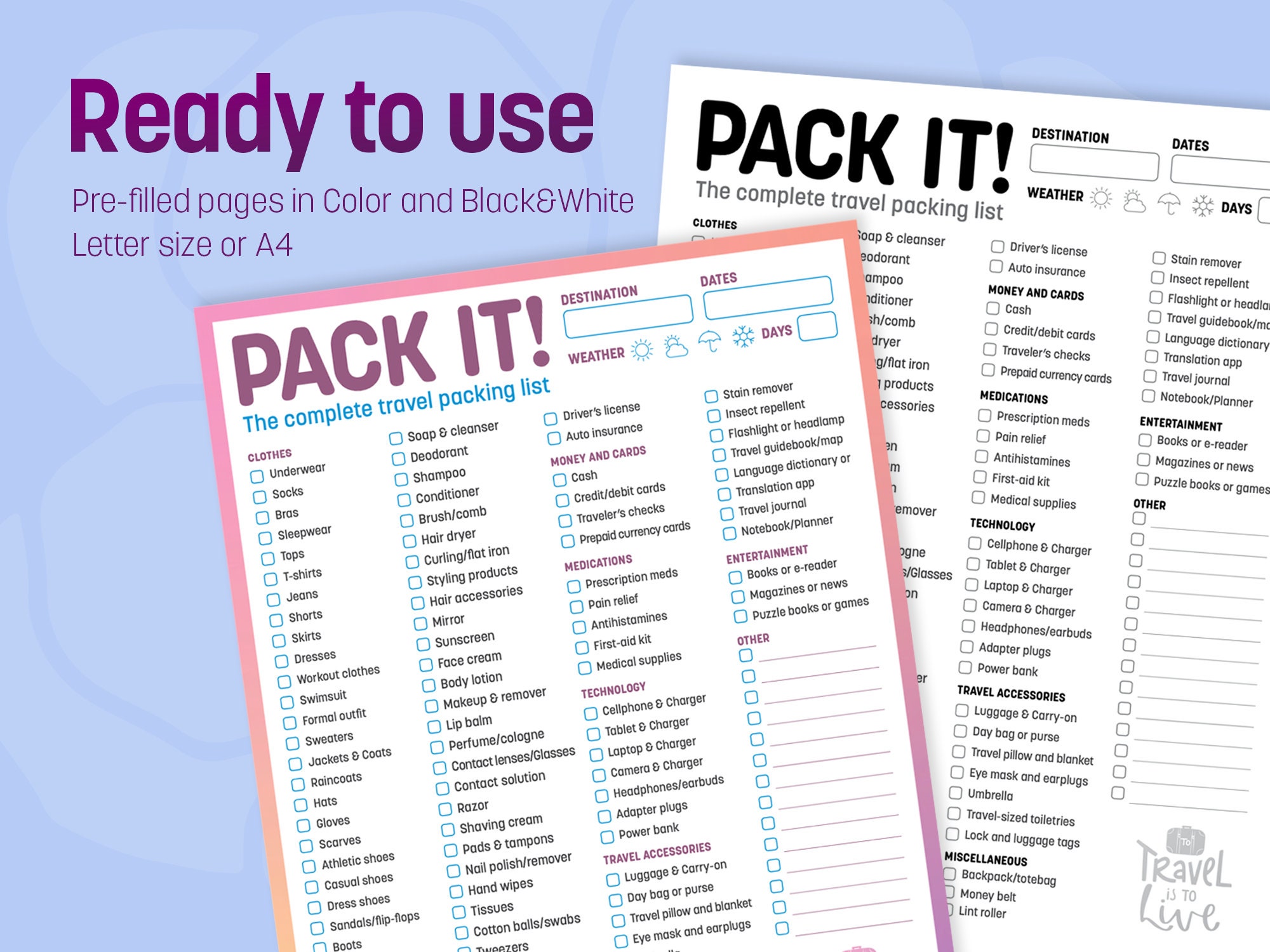 Packing Checklist PRINTABLE, EDITABLE, Travel Checklist, Filled and ...
