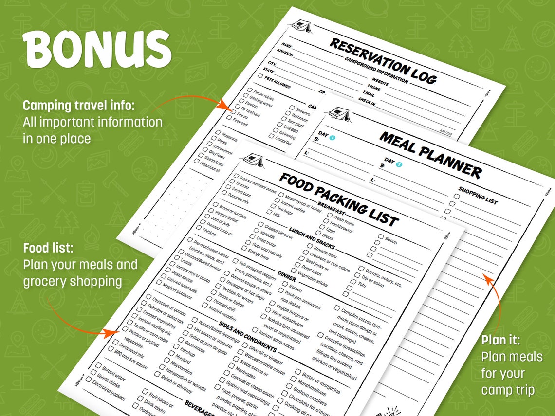 Camping Checklist Editable Printable, Camp Tent Packing List, Pre ...