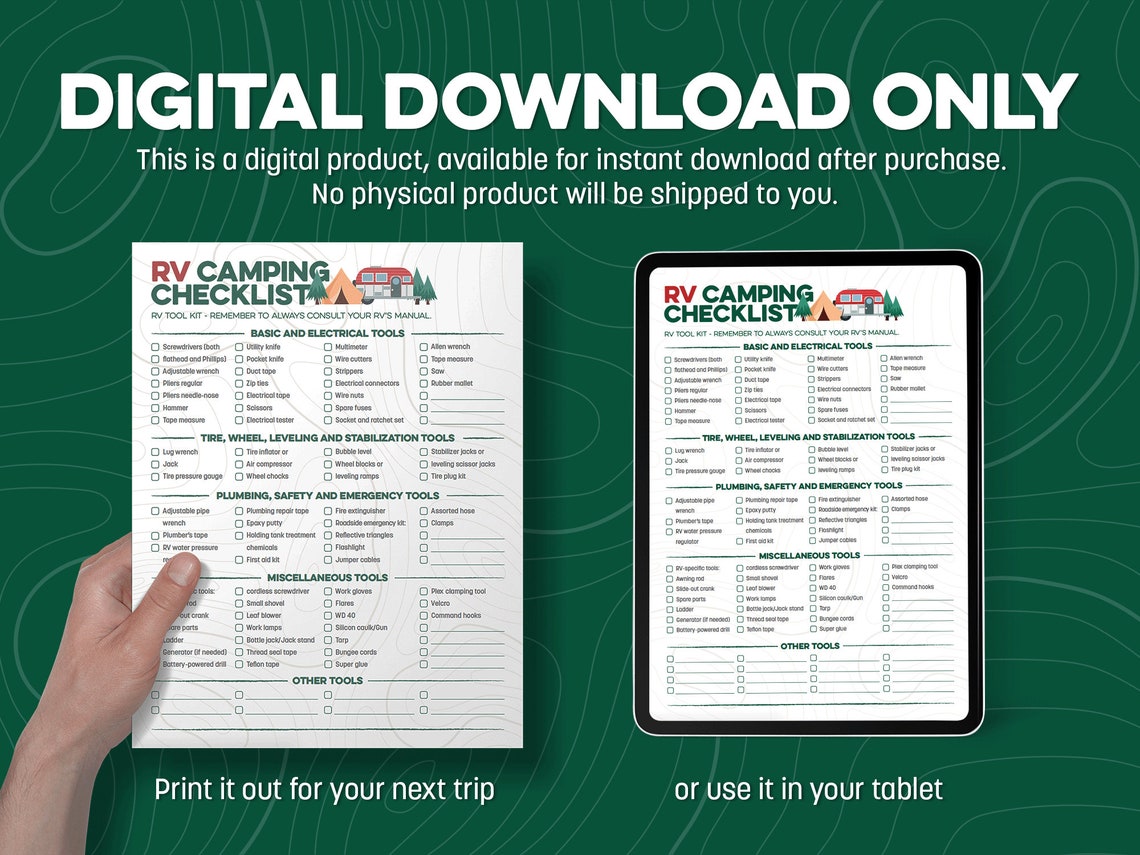 RV Camping Checklist Printable and Digital, Camp Planner/packing ...