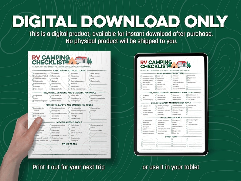RV Camping Checklist Printable and Digital, Camp Planner/packing ...