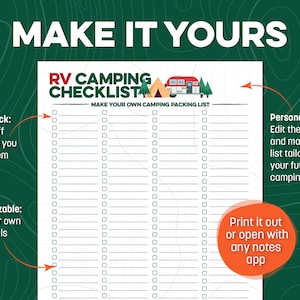 RV Camping Checklist Printable and Digital, Camp Planner/packing ...