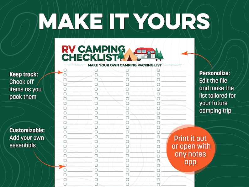 RV Camping Checklist Printable and Digital, Camp Planner/packing ...