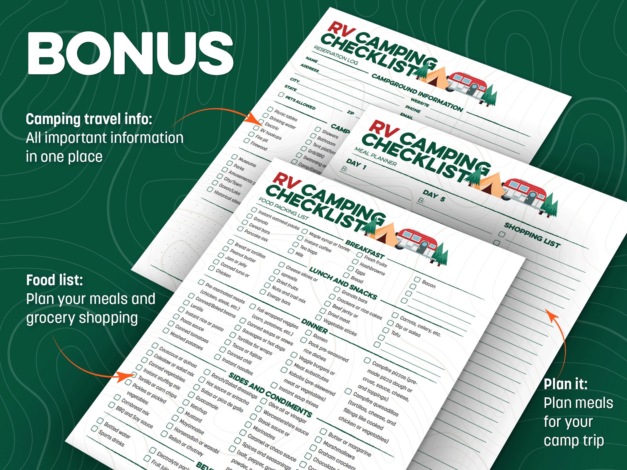 RV Camping Checklist Printable and Digital, Camp Planner/packing ...