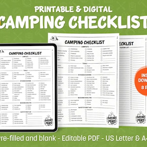 Camping Checklist Editable Printable, Camp Tent Packing List, Pre ...